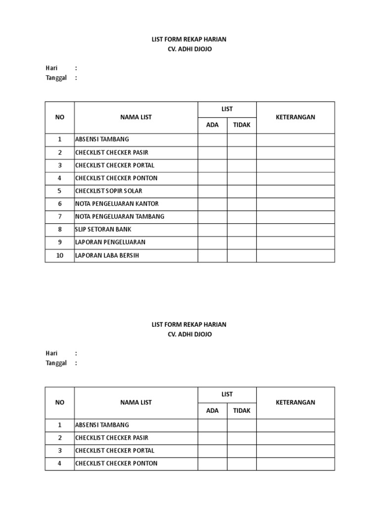 Checklist Form | PDF