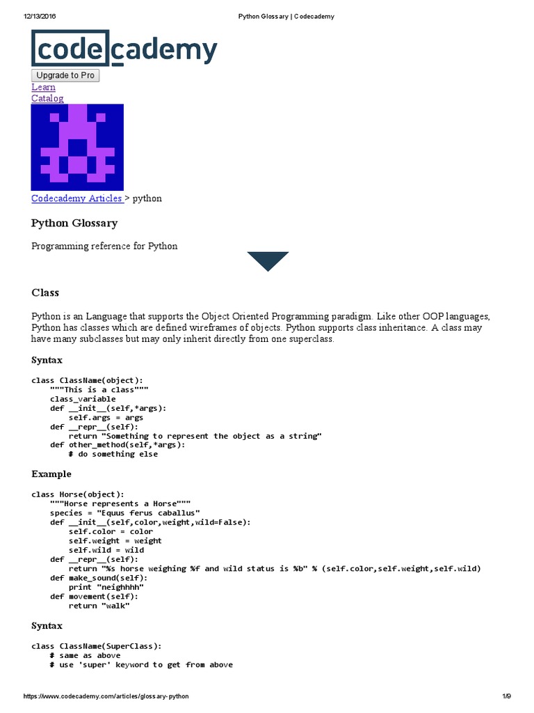 Python Glossary - Codecademy | PDF | Control Flow | Inheritance (Object ... Python Glossary - Codecademy | PDF | Control Flow | Inheritance (Object ...