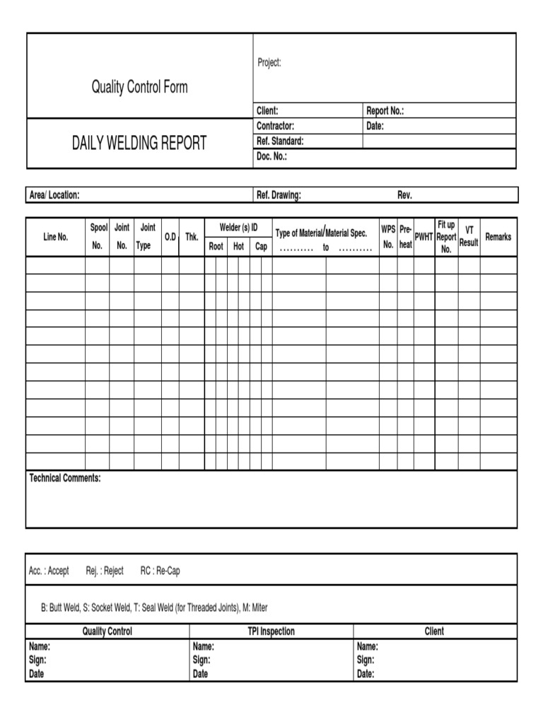 Daily Welding Report: Quality Control Form | PDF