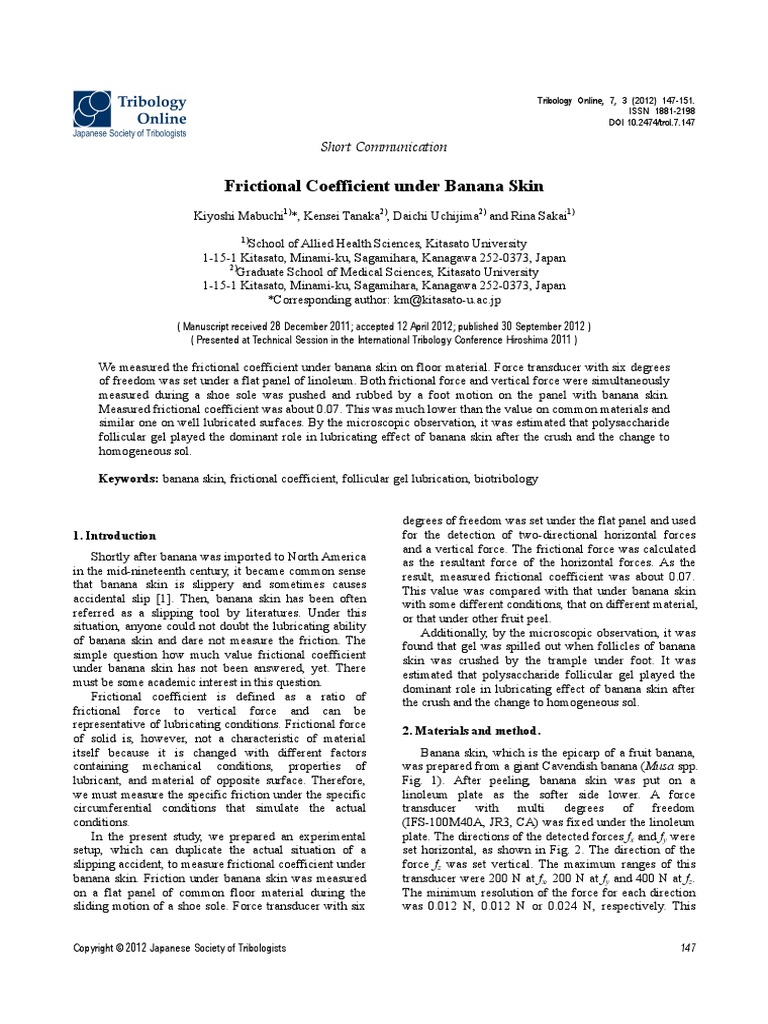 Friction Coefficient Under Banana Skin PDF | PDF