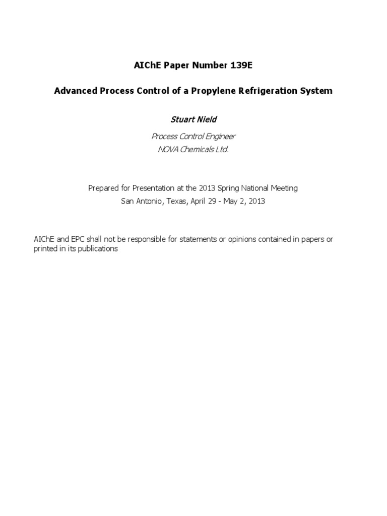 Advanced Process Control of A Propylene Refrigeration System | PDF ...