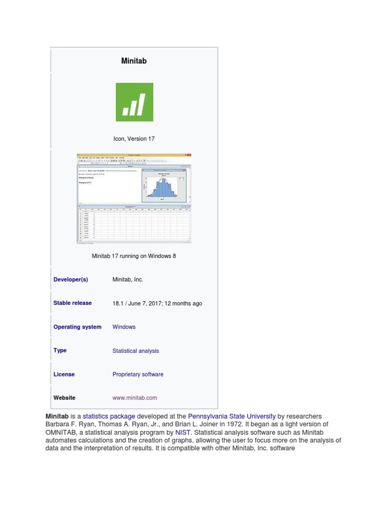 Minitab: Icon, Version 17 | PDF