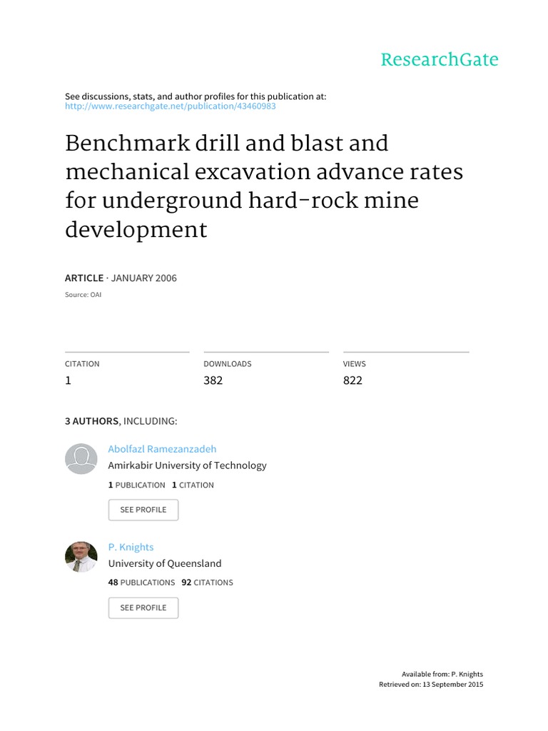 Benchmark Drill and Blast and Mechanical Excavation Advance Rate For ...