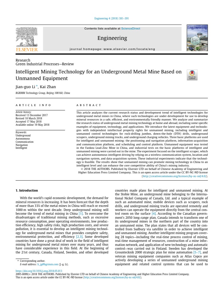 Intelligent Mining Technology For An Underground Metal Mine Based On ...