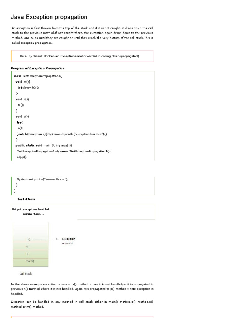 Java Exception Propagation Rule By Default Unchecked Exceptions Are Forwarded In Calling Chain 