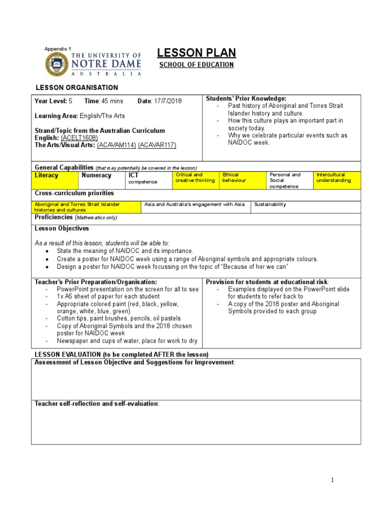 Naidoc Week Lesson Plan | PDF | Change | Learning