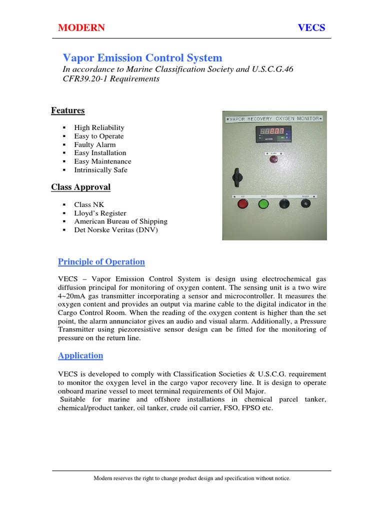 Vapor Emission Control System: Modern | PDF | Oil Tanker | Electrical ...
