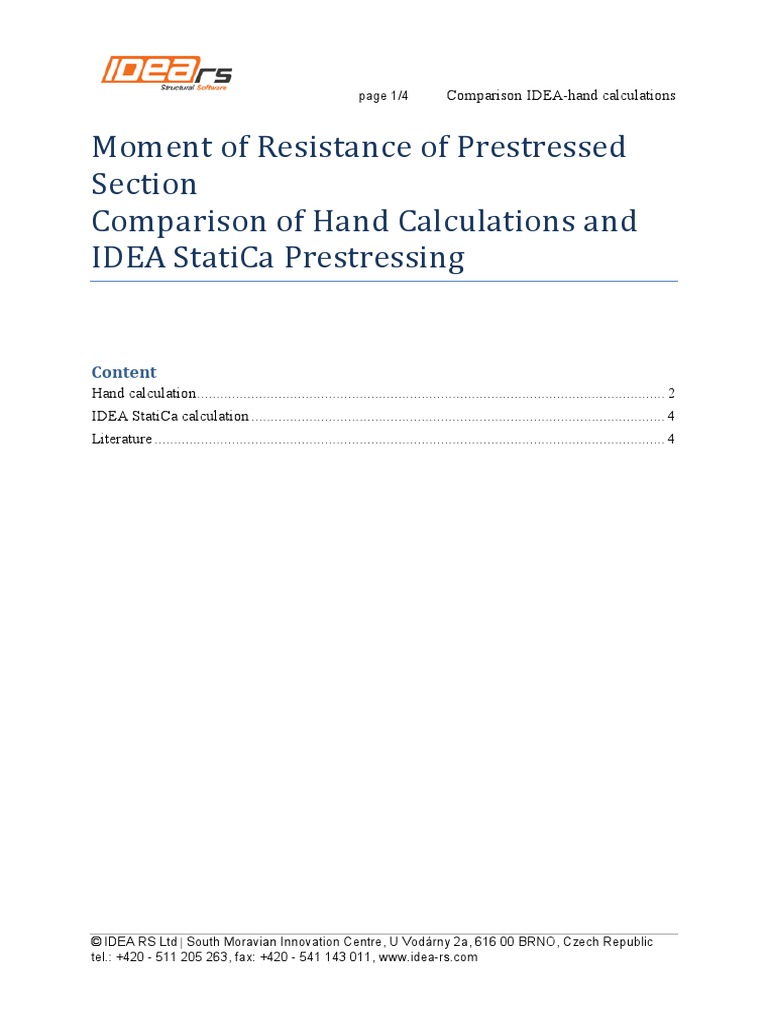 Moment of Resistance of Prestressed Section Comparison of Hand Calculations and Idea Statica ...