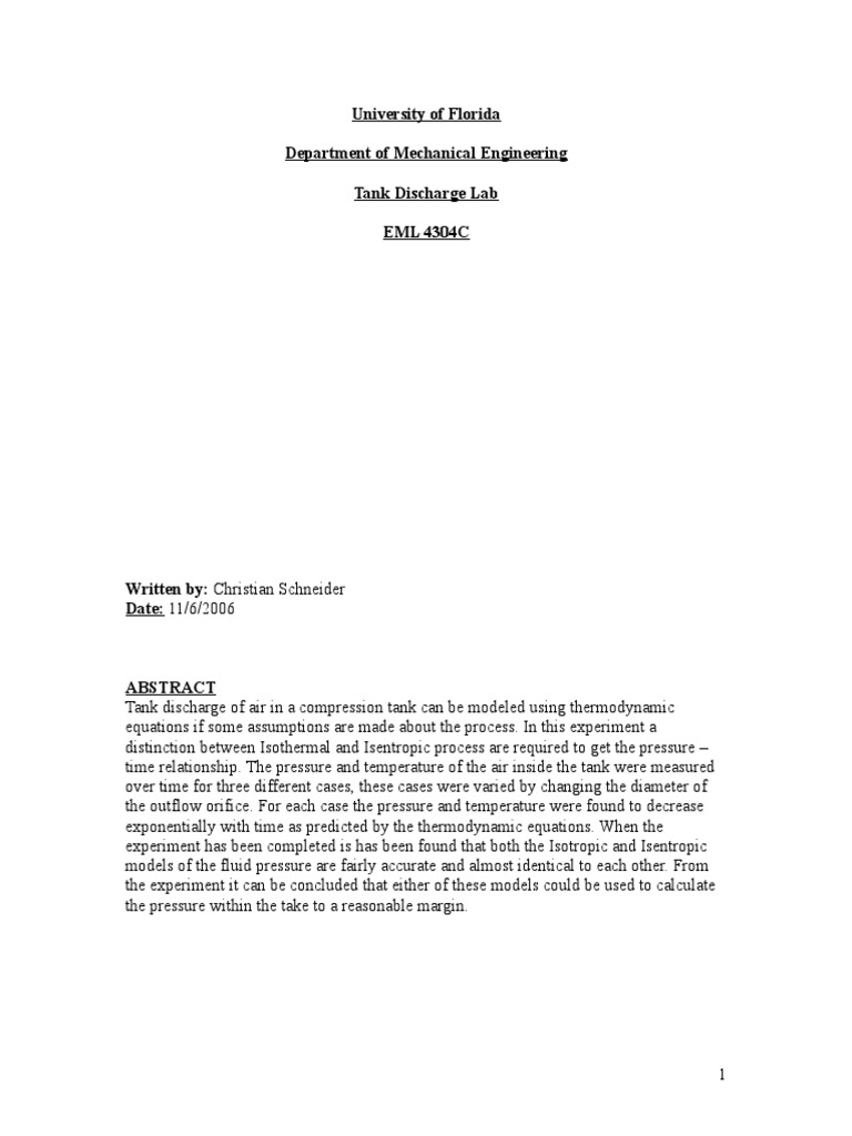 Lab 4 Tank Discharge | PDF | Pressure | Fluid Dynamics