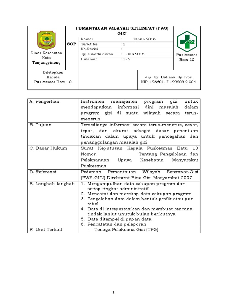 Sop Pws Gizi | PDF | Kesehatan Holistik