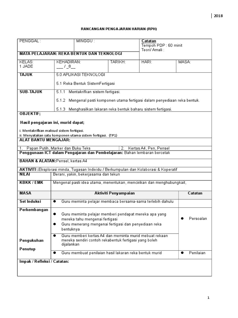 Rancangan Pengajaran Harian (RPH) | PDF | Seni
