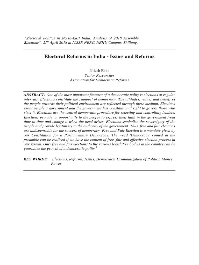 Electoral Reforms in India Issues and Reform | PDF | Elections | Democracy