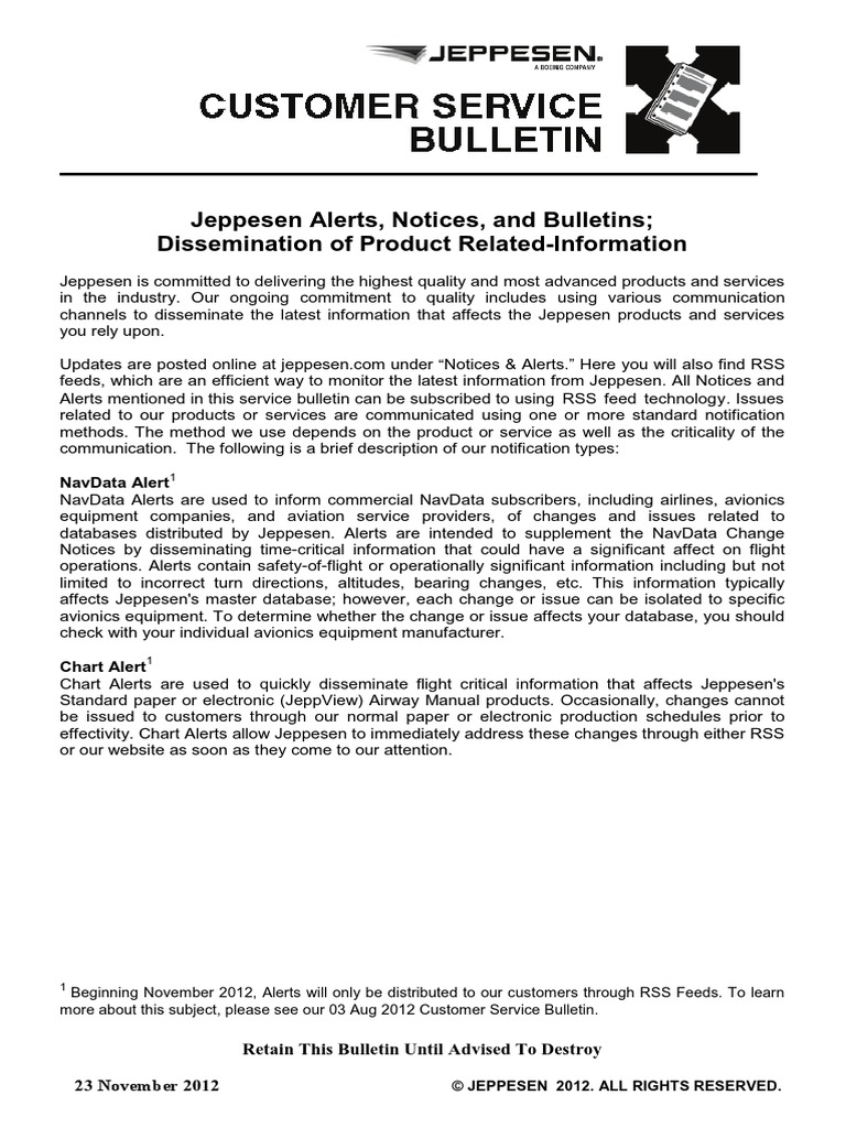 Customer Service Bulletin Related Information November | PDF | Avionics ...