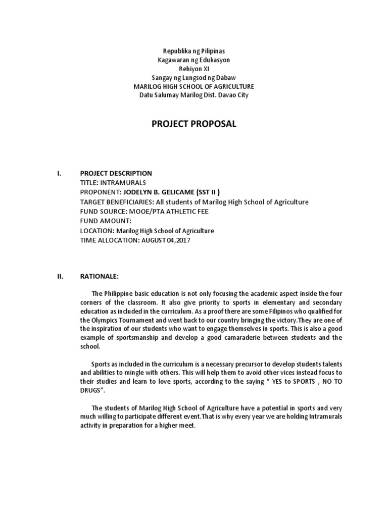Intramurals Project Proposal for MHSA | PDF | Sports | Schools