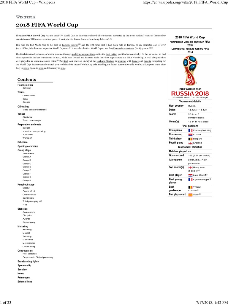 2018 FIFA World Cup | PDF | Fifa World Cup | Team Sports