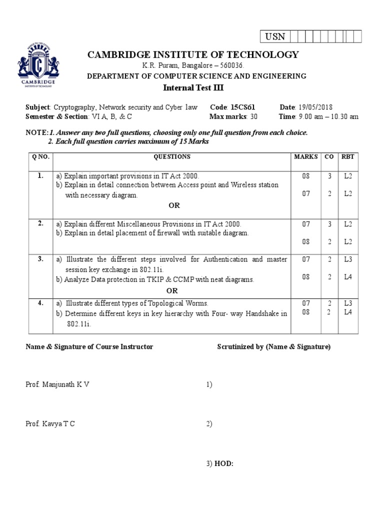 CNS 3 Internal QP | Download Free PDF | Security Technology | Secure Communication