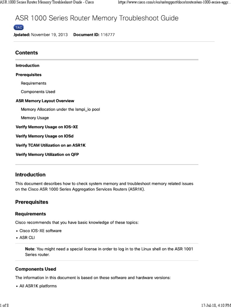 ASR 1000 Series Router Memory Troubleshoot Guide | PDF | Router ...