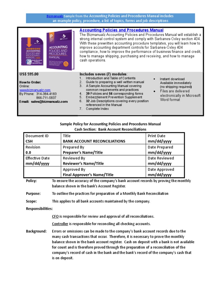 Bizmanualz Accounting Policies and Procedures Sample | PDF | Debits And Credits | Credit Card