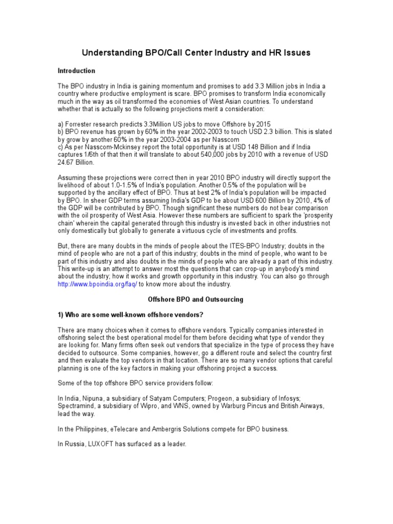 Understanding BPO | Download Free PDF | Business Process Outsourcing ...