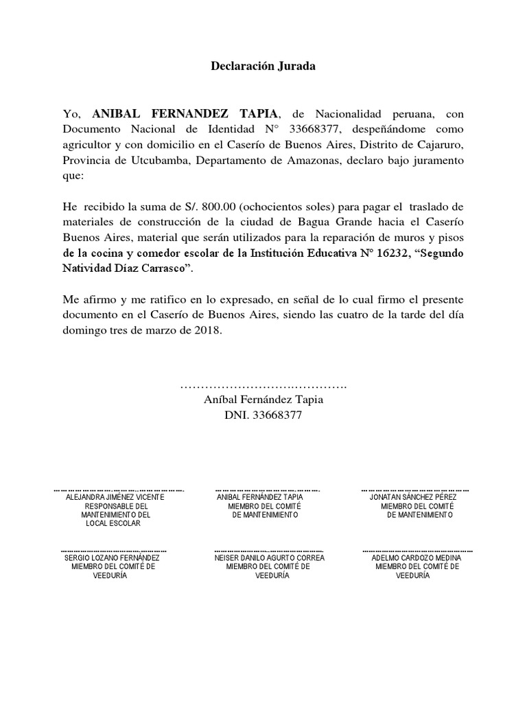 Declaración Jurada | PDF | Argentina | Violencia