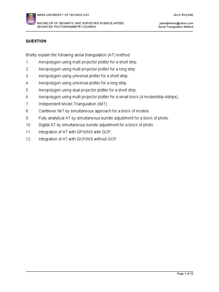 SUG541 - Advanced Photogrammetry - Aerial Triangulation Method | PDF ...