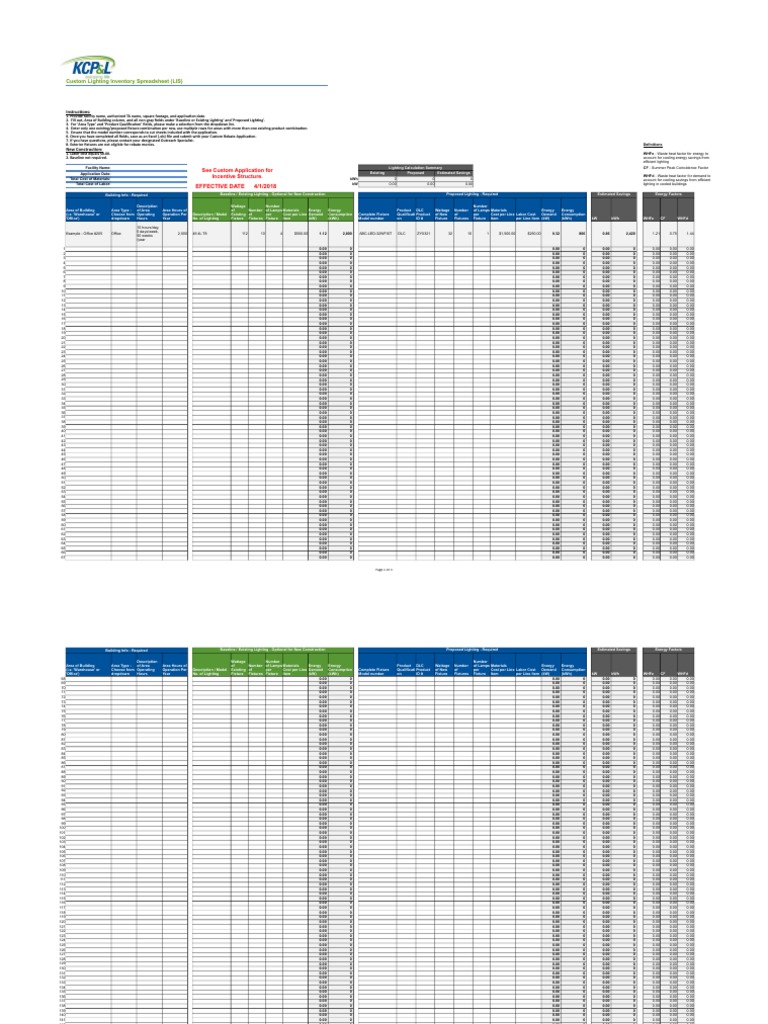 Custom Lighting Inventory Template | PDF | Lighting | Kilowatt Hour