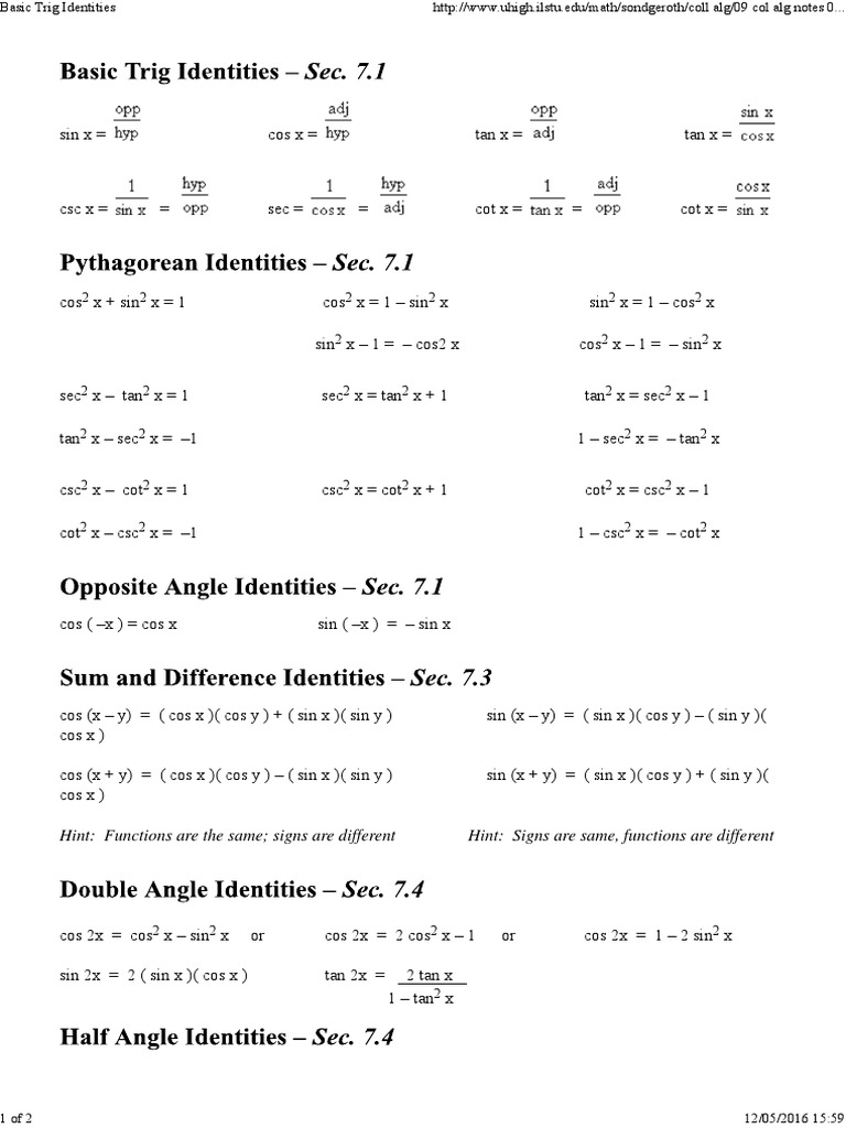 Basic Trig Identities | PDF