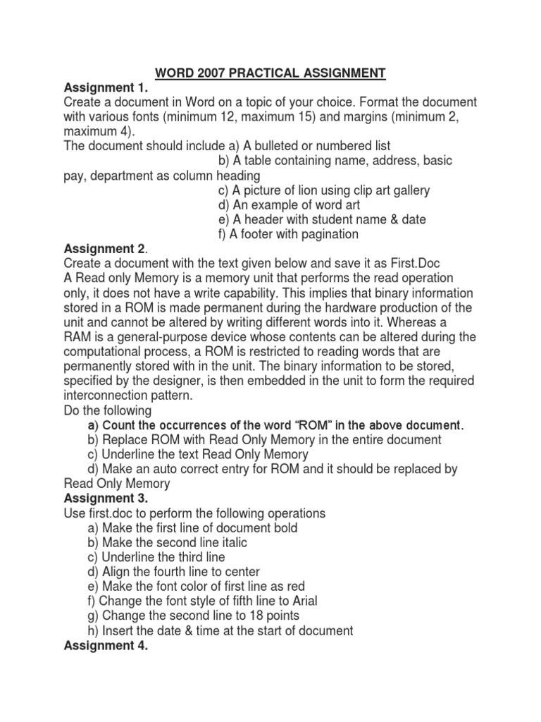 Word 2007 Practical Assignment | PDF | Read Only Memory | Computer Data ...