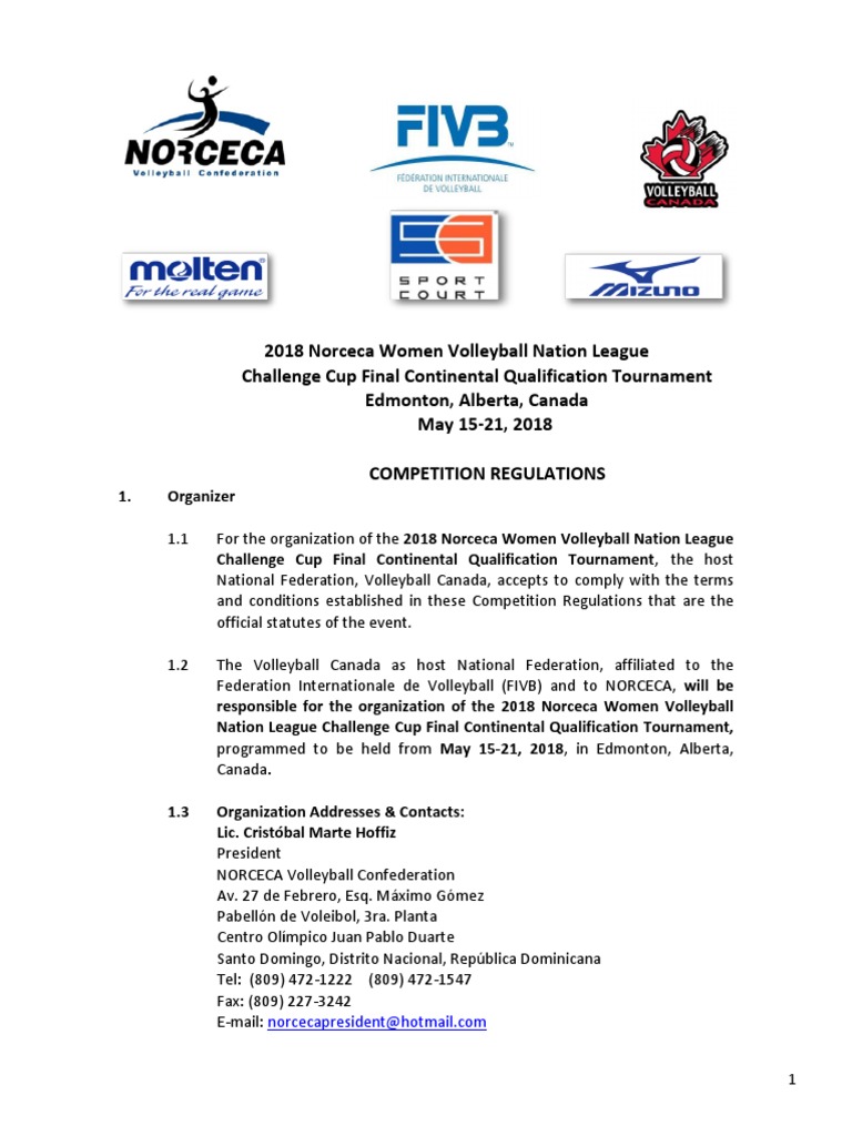 2018 Norceca Women Volleyball Cup Regulations | PDF | Meal | Referee