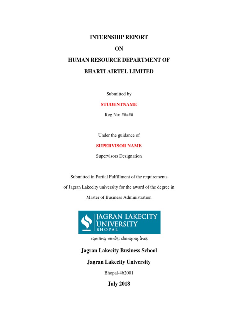 Internship Front Page | PDF | Master Of Business Administration | Academia