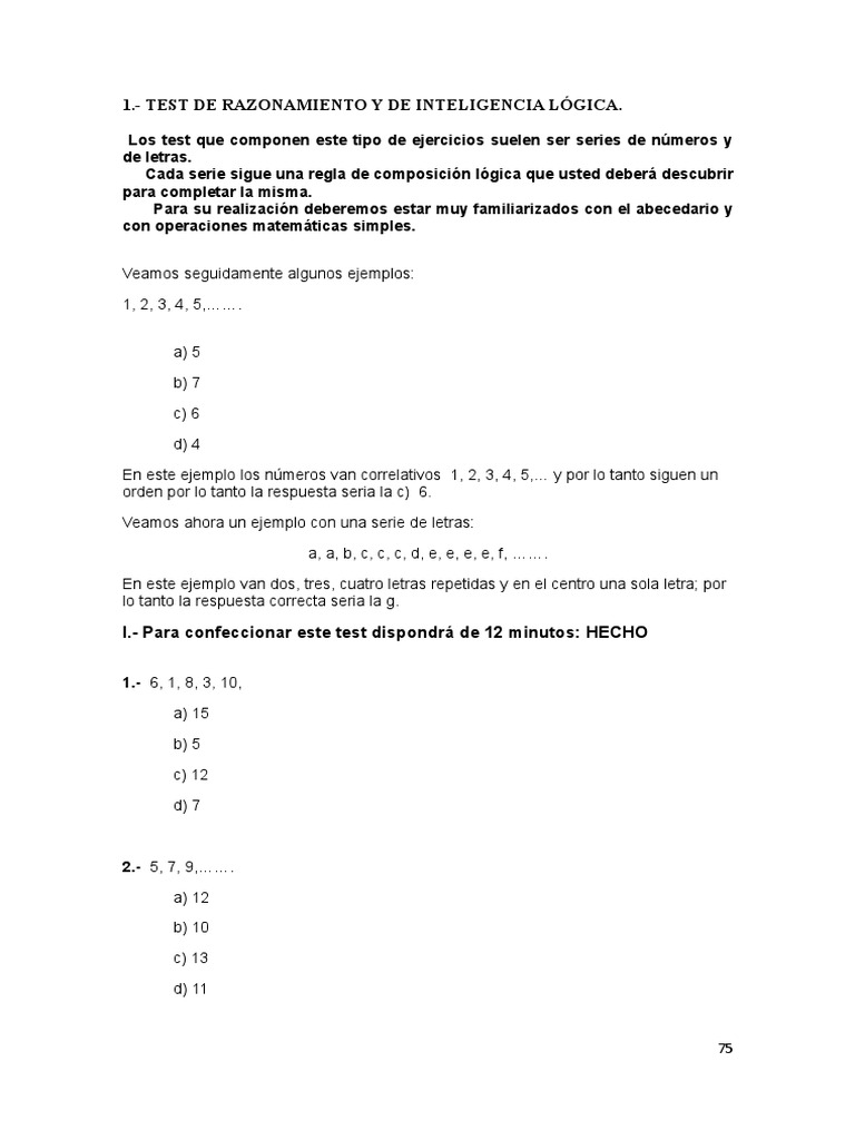 Test de Razonamiento Logico-numérico | PDF | Fracción (Matemáticas ...