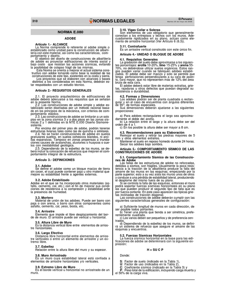 Norma E.080: Construcción con Adobe | PDF