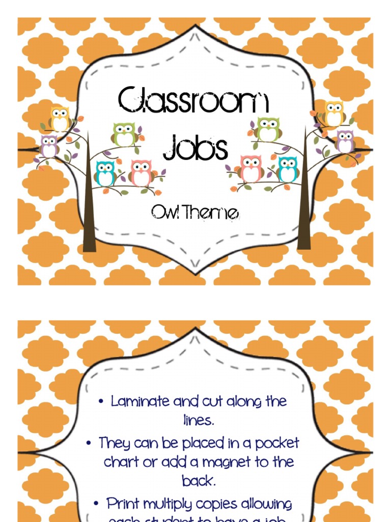 Classroom Jobs: Owl Theme | PDF