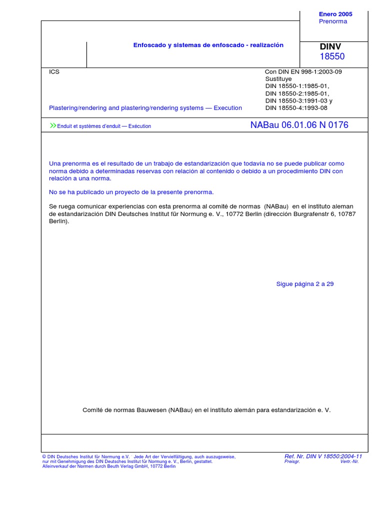 NORMA DIN 18550 Sobre Revestimiento | PDF | Yeso | Revestimiento
