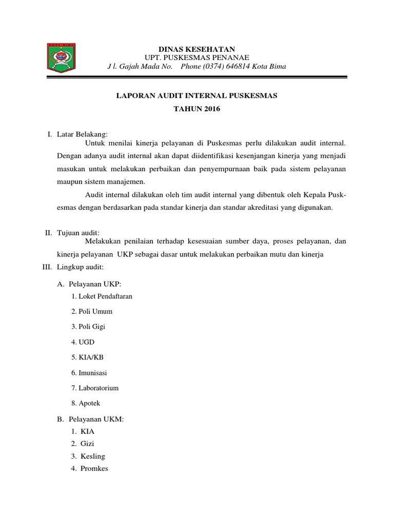 Contoh Rencana Audit Internal Ukp Puskesmas | PDF