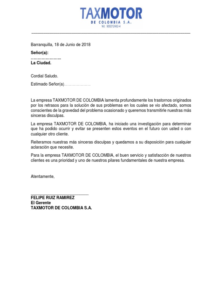 Carta Disculpas | PDF