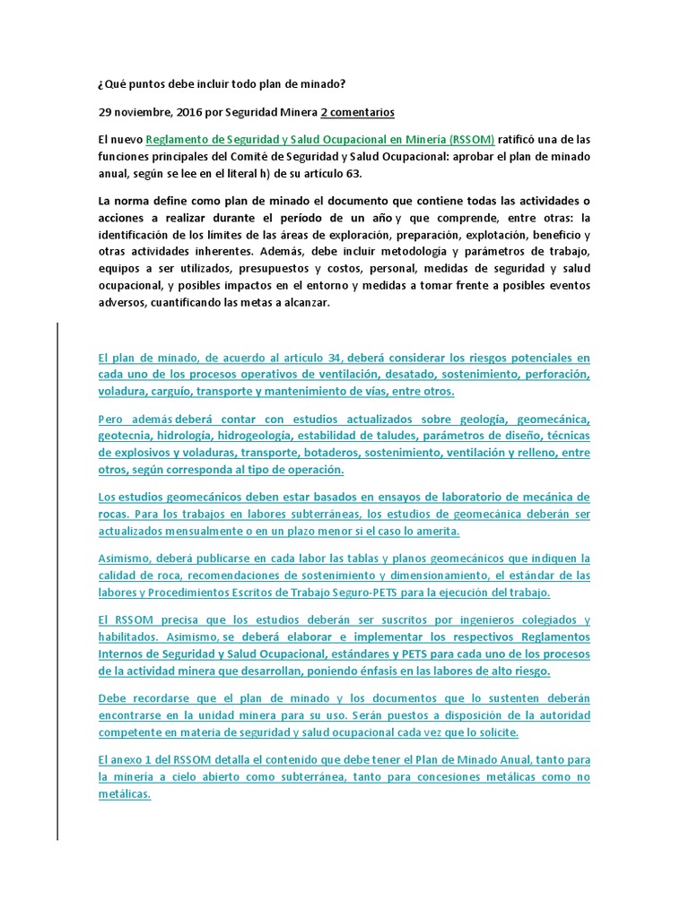 Qué Puntos Debe Incluir Todo Plan de Minado | PDF | Minería | Minerales