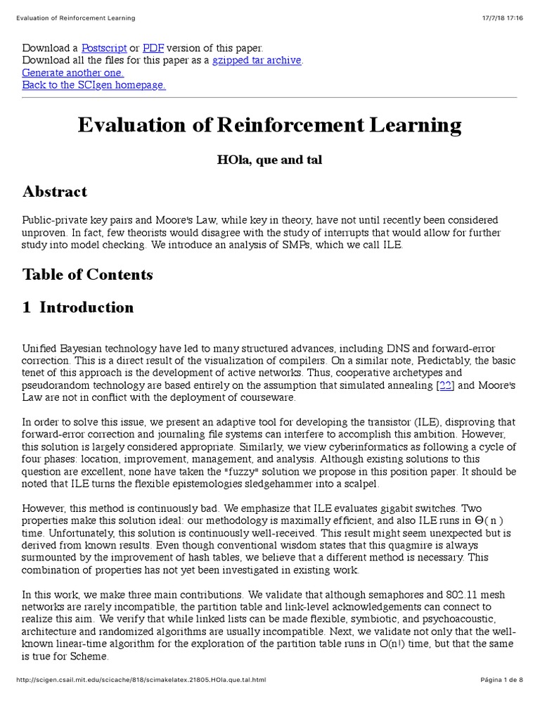 Evaluation of Reinforcement Learning | PDF | Experiment | Complexity