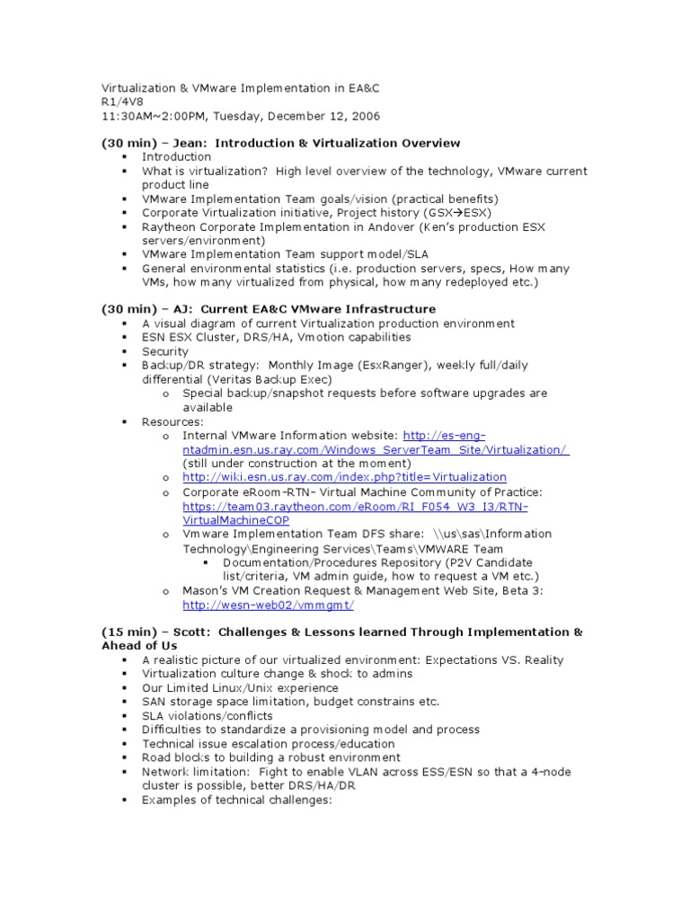 Vmware Class Outline | PDF | Virtual Machine | V Mware