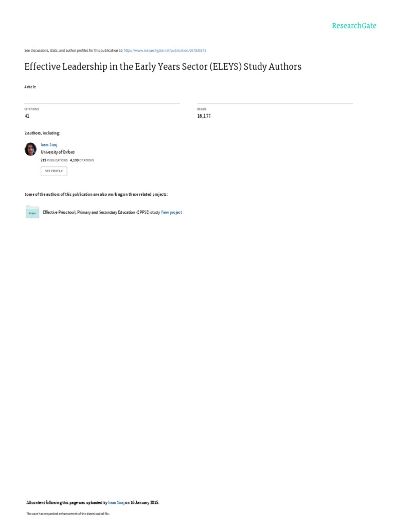 Effective Leadership in The Early Years Sector ELE | PDF | Preschool ...