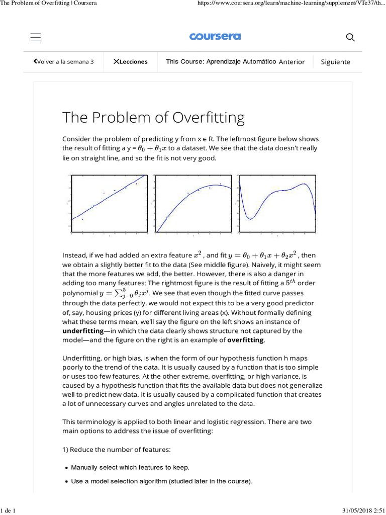 The Problem of Overfitting - Coursera | PDF | Regression Analysis | Statistical Analysis