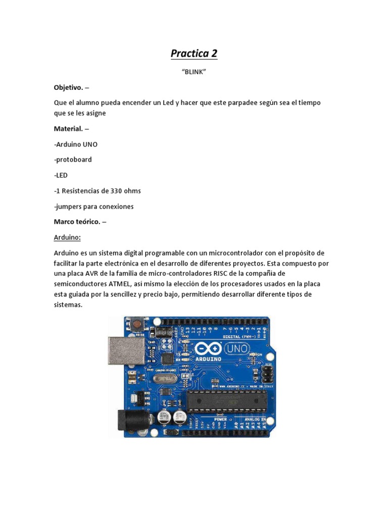 Blink | PDF | Diodo emisor de luz | Arduino