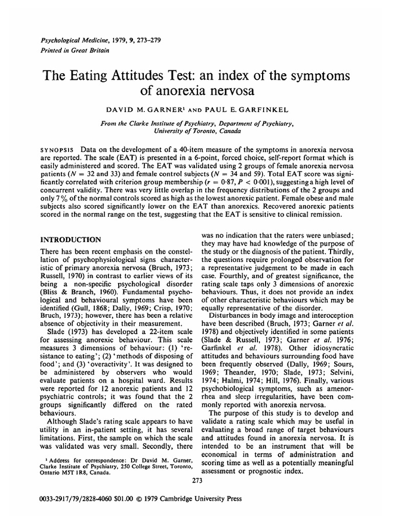 The Eating Attitudes Test - An Index of The Symptoms of Anorexia ...