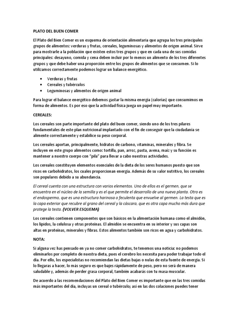 Plato Del Buen Comer (Cereales) | Descargar gratis PDF | Cereales ...