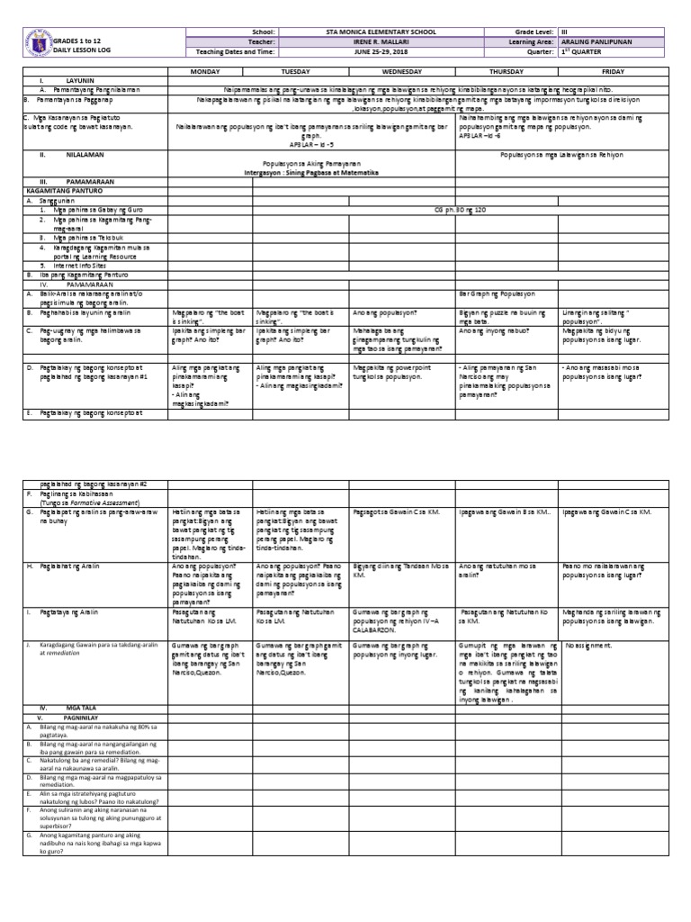 DLL Grade 3 June 25-29, 2018 | PDF