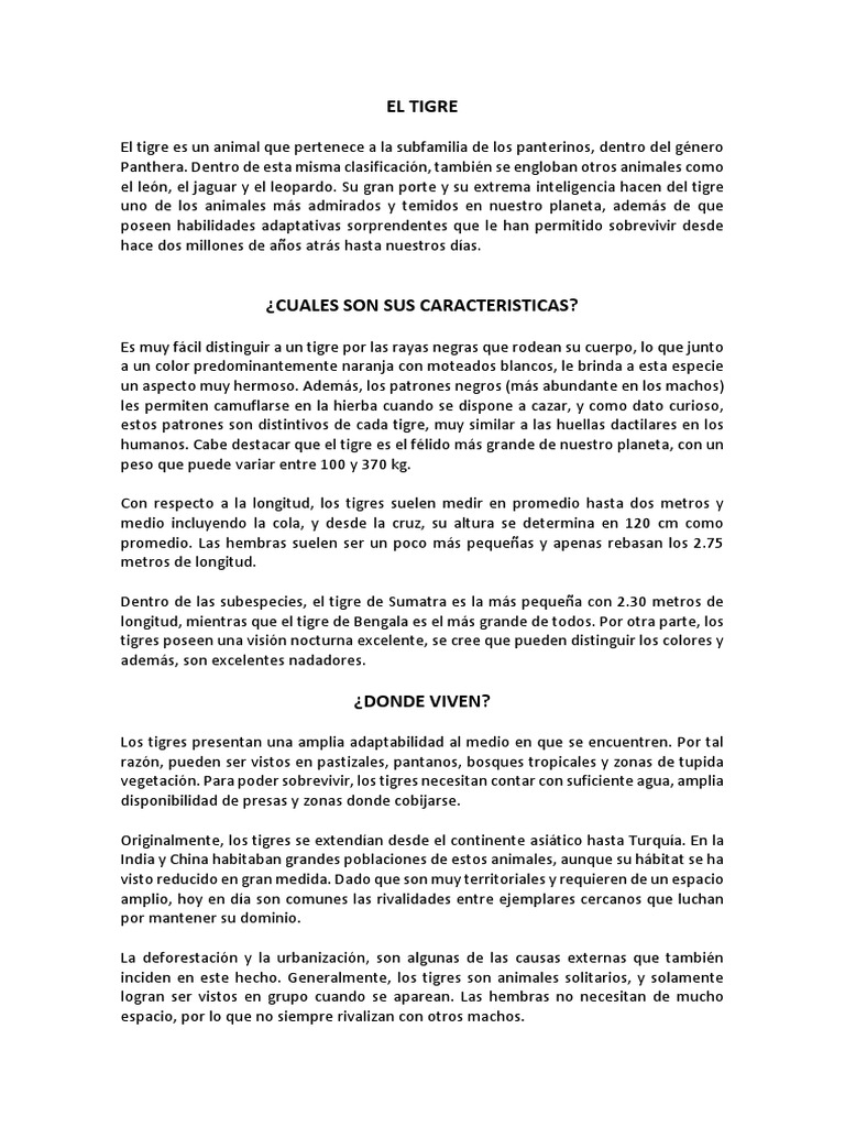 El Tigre Pdf Tigre Organismos