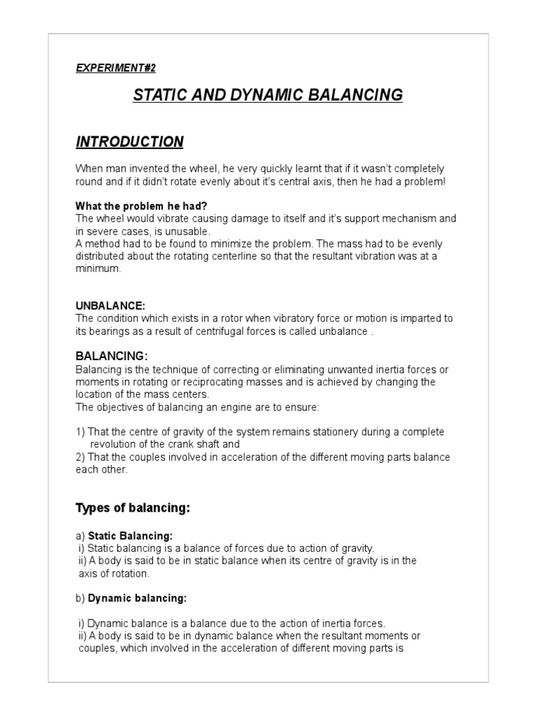 Static and Dynamic Balancing: Experiment#2 | PDF | Rotation Around A Fixed Axis | Center Of Mass
