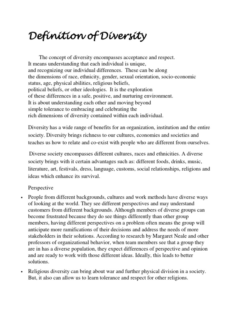 Definition of Diversity | PDF | Multiculturalism | Race (Human ...