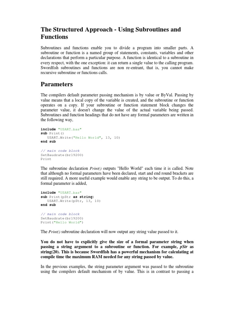The Structured Approach Using Subroutines And Functions Include Sub Print End Sub Download