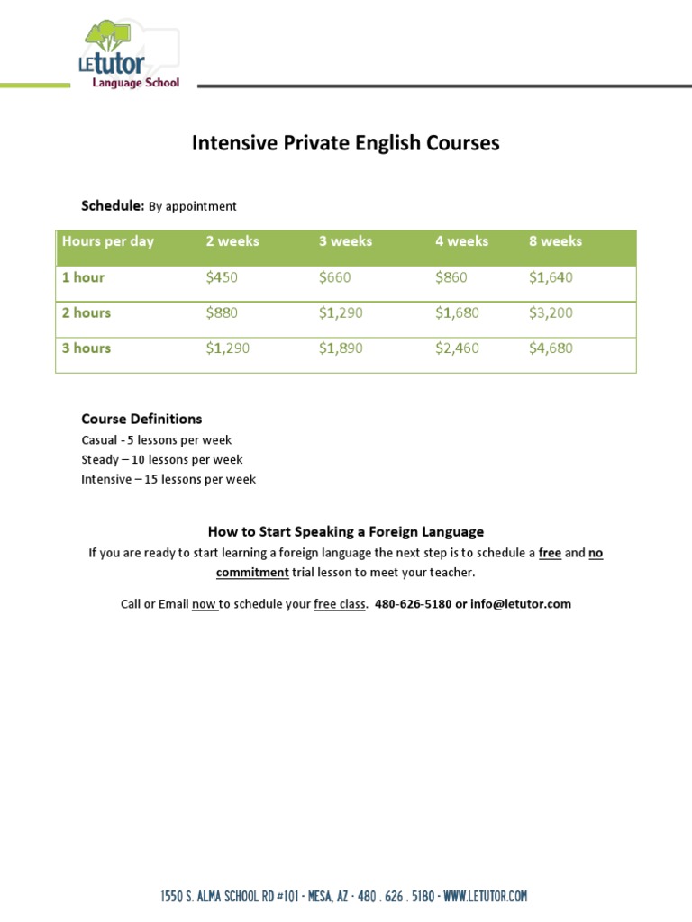 Intensive Private English Courses: Schedule | PDF | Foreign Language ...